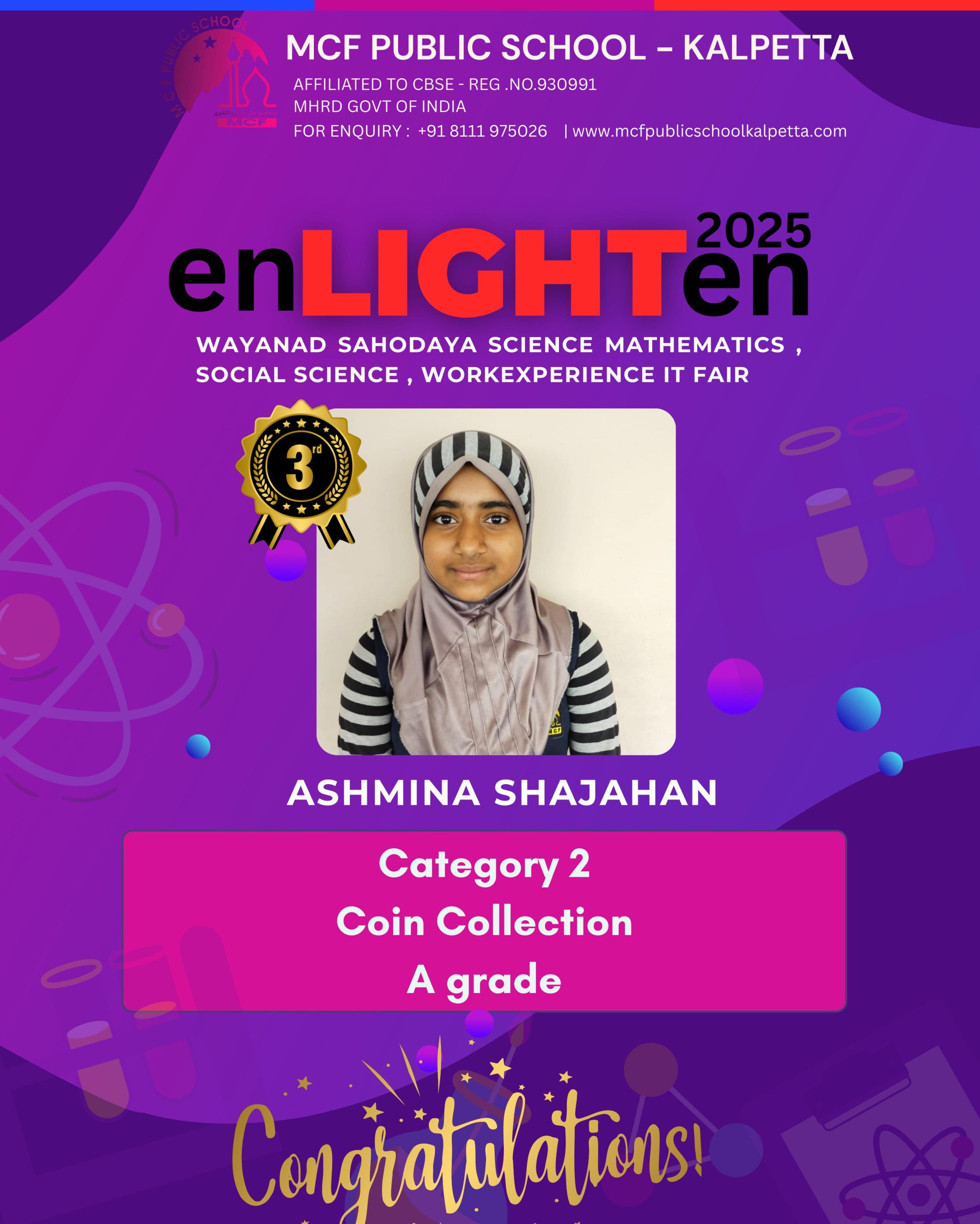 Ashmina Shajahan Secures 3rd Place with A Grade in Category 2 – Coin ...